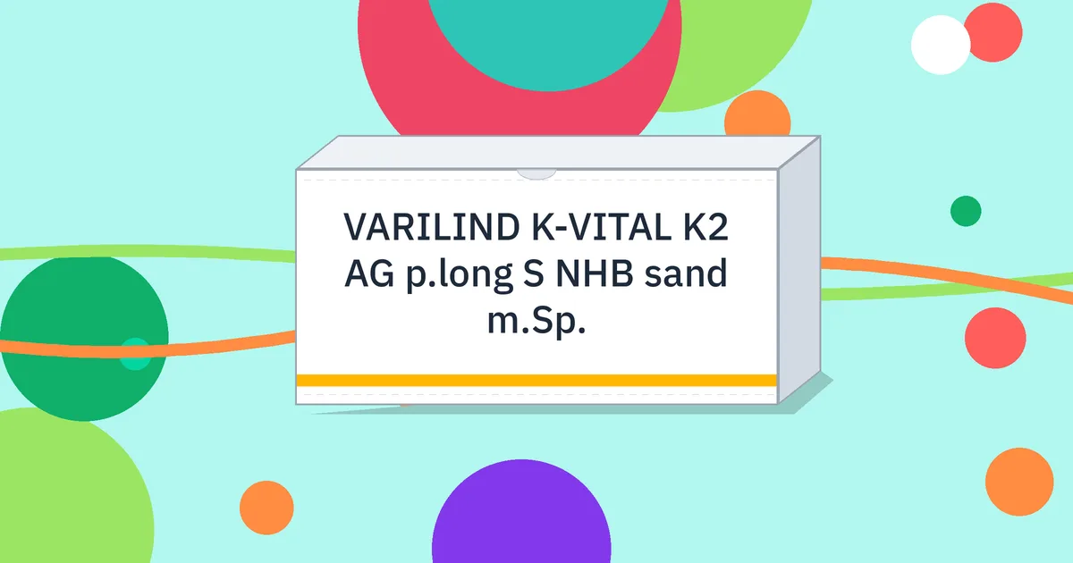 Symbolbild: Packung mit der Aufschrift VARILIND K-VITAL K2 AG p.long S NHB sand m.Sp. (PZN 20564331) – Verfügbarkeit und Bezug in Apotheken in Frankfurt am Main