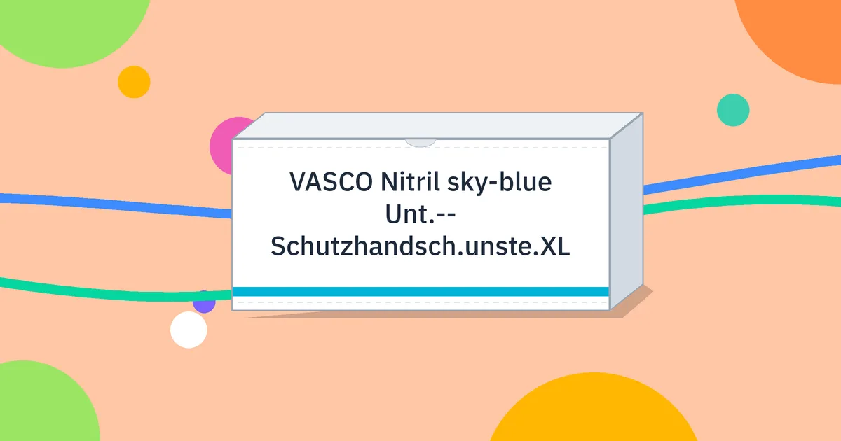 Symbolbild: Packung mit der Aufschrift VASCO Nitril sky-blue Unt.--Schutzhandsch.unste.XL (PZN 18813100) – Verfügbarkeit und Bezug in Apotheken in Frankfurt am Main