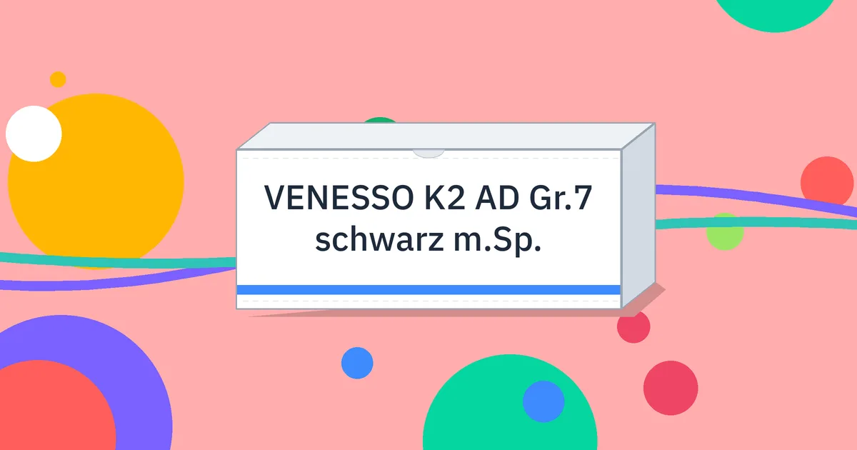 Symbolbild: Packung mit der Aufschrift VENESSO K2 AD Gr.7 schwarz m.Sp. (PZN 03258791) – Verfügbarkeit und Bezug in Apotheken in Frankfurt am Main