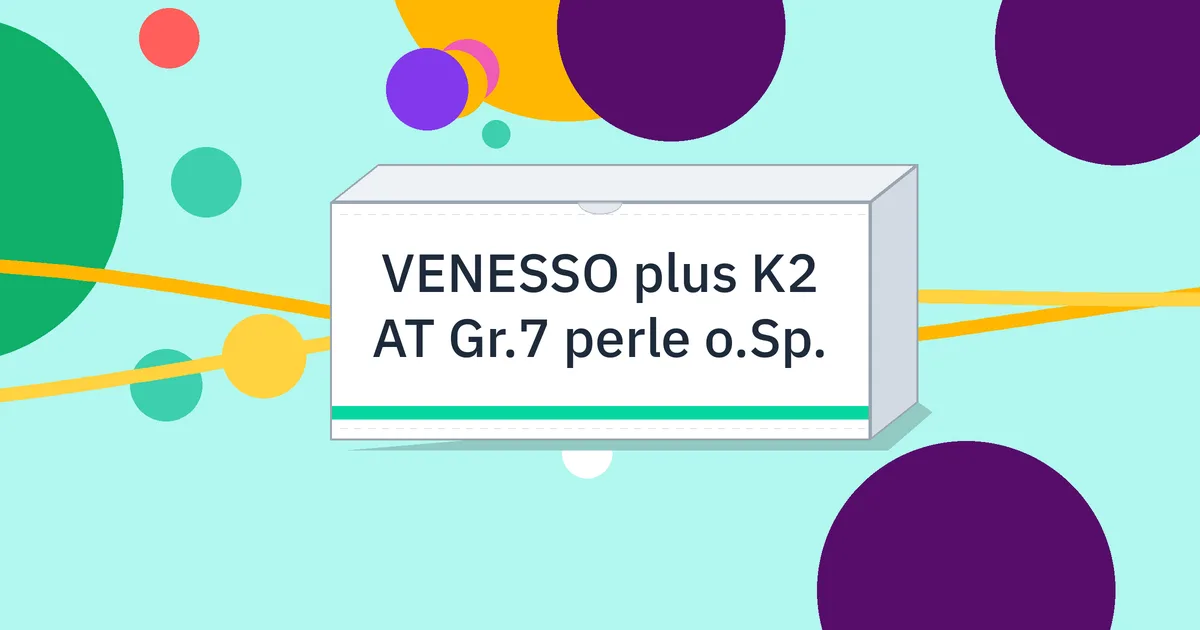 Symbolbild: Packung mit der Aufschrift VENESSO plus K2 AT Gr.7 perle o.Sp. (PZN 03288243) – Verfügbarkeit und Bezug in Apotheken in Frankfurt am Main