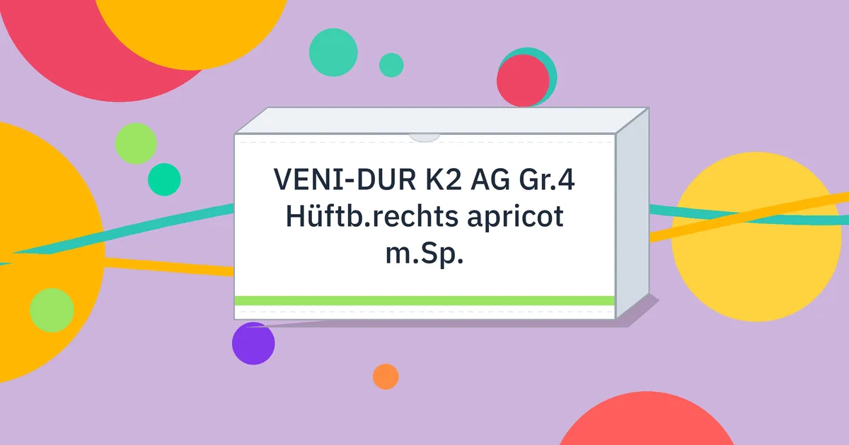 Symbolbild: Packung mit der Aufschrift VENI-DUR K2 AG Gr.4 Hüftb.rechts apricot m.Sp. (PZN 03246865) – Verfügbarkeit und Bezug in Apotheken in Frankfurt am Main