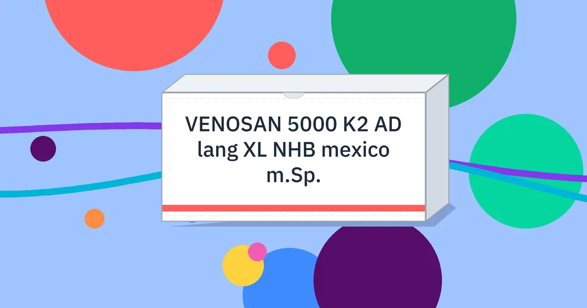 Symbolbild: Packung mit der Aufschrift VENOSAN 5000 K2 AD lang XL NHB mexico m.Sp. (PZN 14430129) – Verfügbarkeit und Bezug in Apotheken in Frankfurt am Main