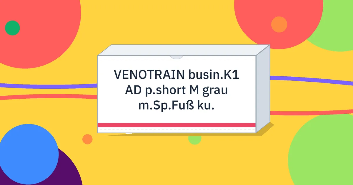 Symbolbild: Packung mit der Aufschrift VENOTRAIN busin.K1 AD p.short M grau m.Sp.Fuß ku. (PZN 19057244) – Verfügbarkeit und Bezug in Apotheken in Frankfurt am Main