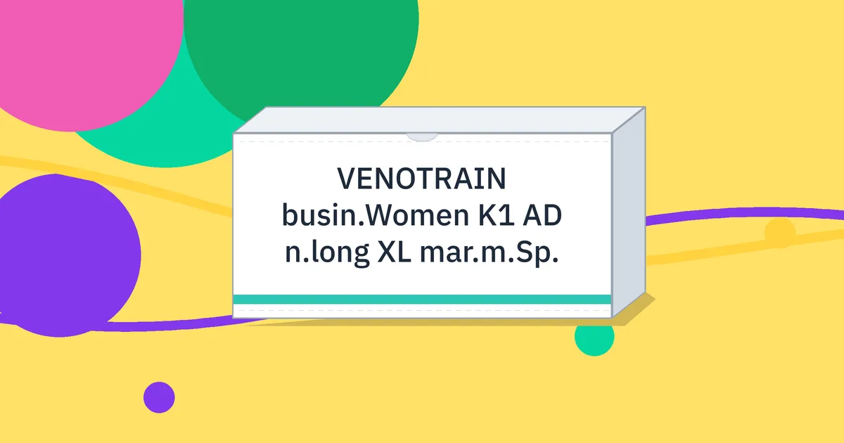 Symbolbild: Packung mit der Aufschrift VENOTRAIN busin.Women K1 AD n.long XL mar.m.Sp. (PZN 10195080) – Verfügbarkeit und Bezug in Apotheken in Frankfurt am Main