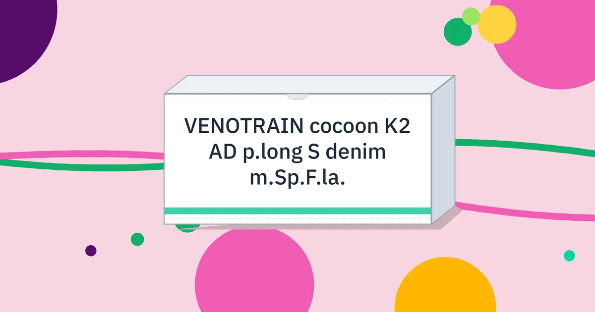 Symbolbild: Packung mit der Aufschrift VENOTRAIN cocoon K2 AD p.long S denim m.Sp.F.la. (PZN 19199234) – Verfügbarkeit und Bezug in Apotheken in Frankfurt am Main