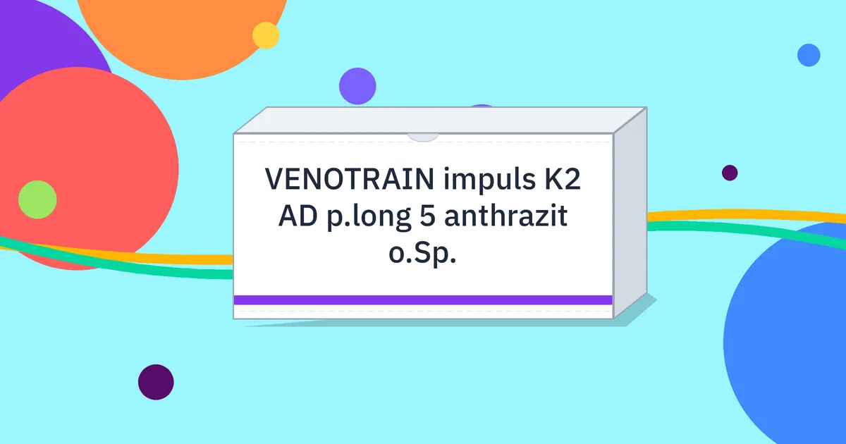 Symbolbild: Packung mit der Aufschrift VENOTRAIN impuls K2 AD p.long 5 anthrazit o.Sp. (PZN 15222203) – Verfügbarkeit und Bezug in Apotheken in Frankfurt am Main