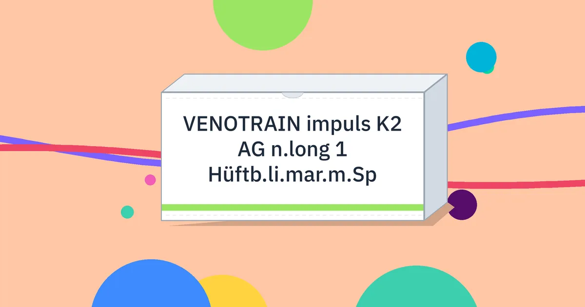 Symbolbild: Packung mit der Aufschrift VENOTRAIN impuls K2 AG n.long 1 Hüftb.li.mar.m.Sp (PZN 15218791) – Verfügbarkeit und Bezug in Apotheken in Frankfurt am Main