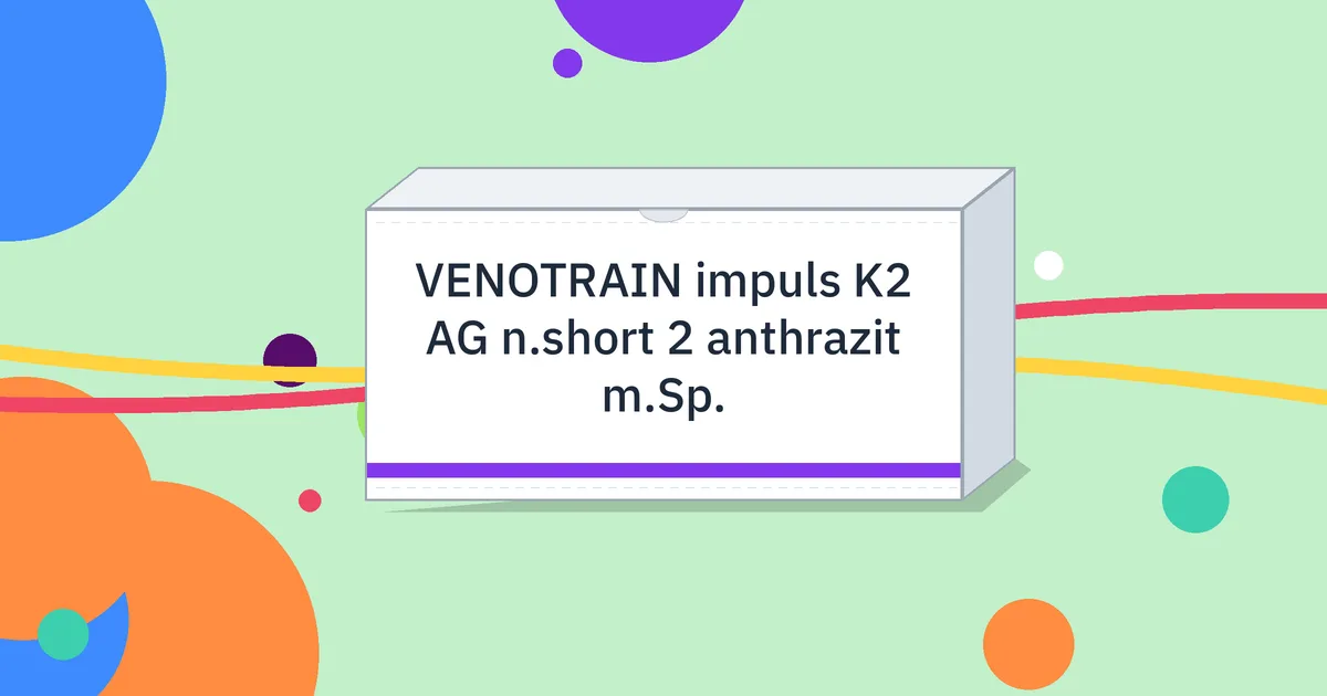 Symbolbild: Packung mit der Aufschrift VENOTRAIN impuls K2 AG n.short 2 anthrazit m.Sp. (PZN 15212268) – Verfügbarkeit und Bezug in Apotheken in Frankfurt am Main