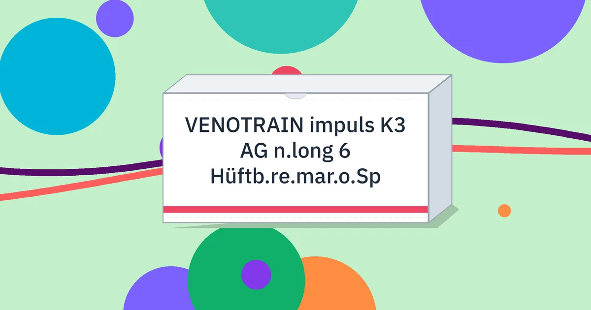 Symbolbild: Packung mit der Aufschrift VENOTRAIN impuls K3 AG n.long 6 Hüftb.re.mar.o.Sp (PZN 15217946) – Verfügbarkeit und Bezug in Apotheken in Frankfurt am Main