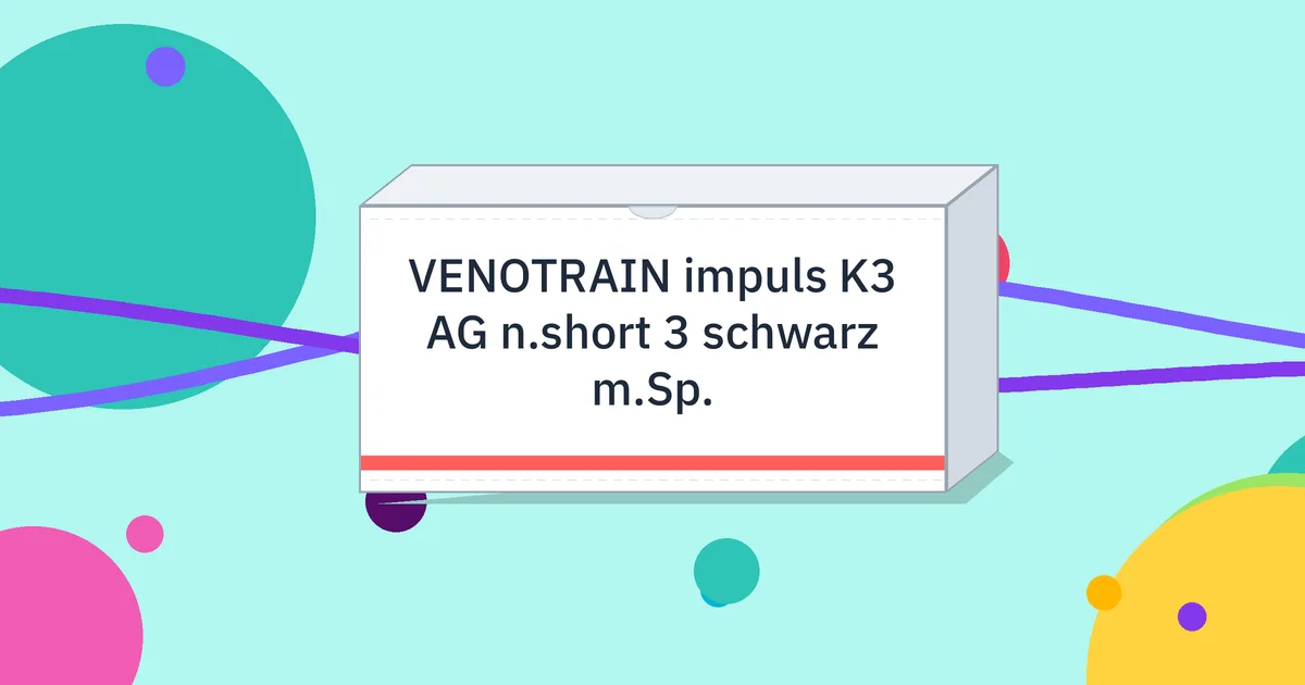 Symbolbild: Packung mit der Aufschrift VENOTRAIN impuls K3 AG n.short 3 schwarz m.Sp. (PZN 00496797) – Verfügbarkeit und Bezug in Apotheken in Frankfurt am Main