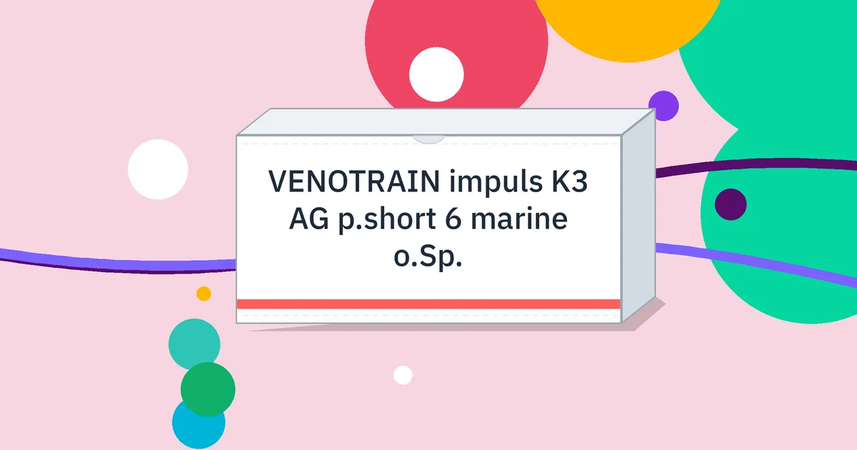 Symbolbild: Packung mit der Aufschrift VENOTRAIN impuls K3 AG p.short 6 marine o.Sp. (PZN 15213339) – Verfügbarkeit und Bezug in Apotheken in Frankfurt am Main