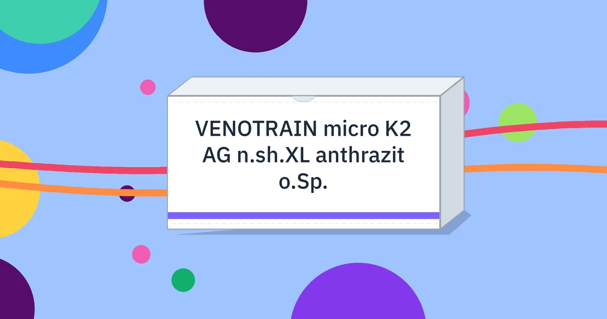 Symbolbild: Packung mit der Aufschrift VENOTRAIN micro K2 AG n.sh.XL anthrazit o.Sp. (PZN 11061849) – Verfügbarkeit und Bezug in Apotheken in Frankfurt am Main