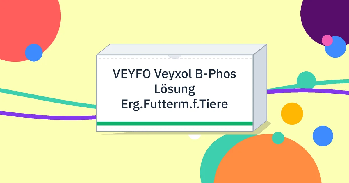 Symbolbild: Packung mit der Aufschrift VEYFO Veyxol B-Phos Lösung Erg.Futterm.f.Tiere (PZN 18378934) – Verfügbarkeit und Bezug in Apotheken in Frankfurt am Main