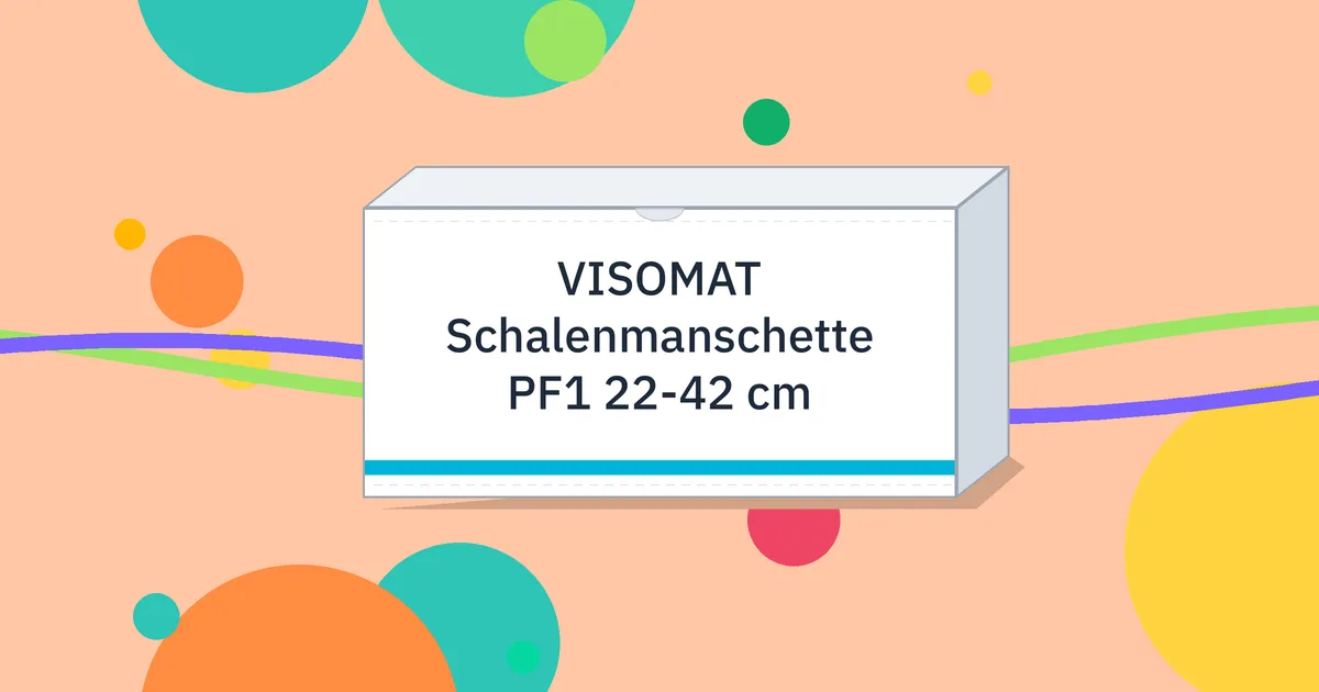 Symbolbild: Packung mit der Aufschrift VISOMAT Schalenmanschette PF1 22-42 cm (PZN 19925410) – Verfügbarkeit und Bezug in Apotheken in Frankfurt am Main