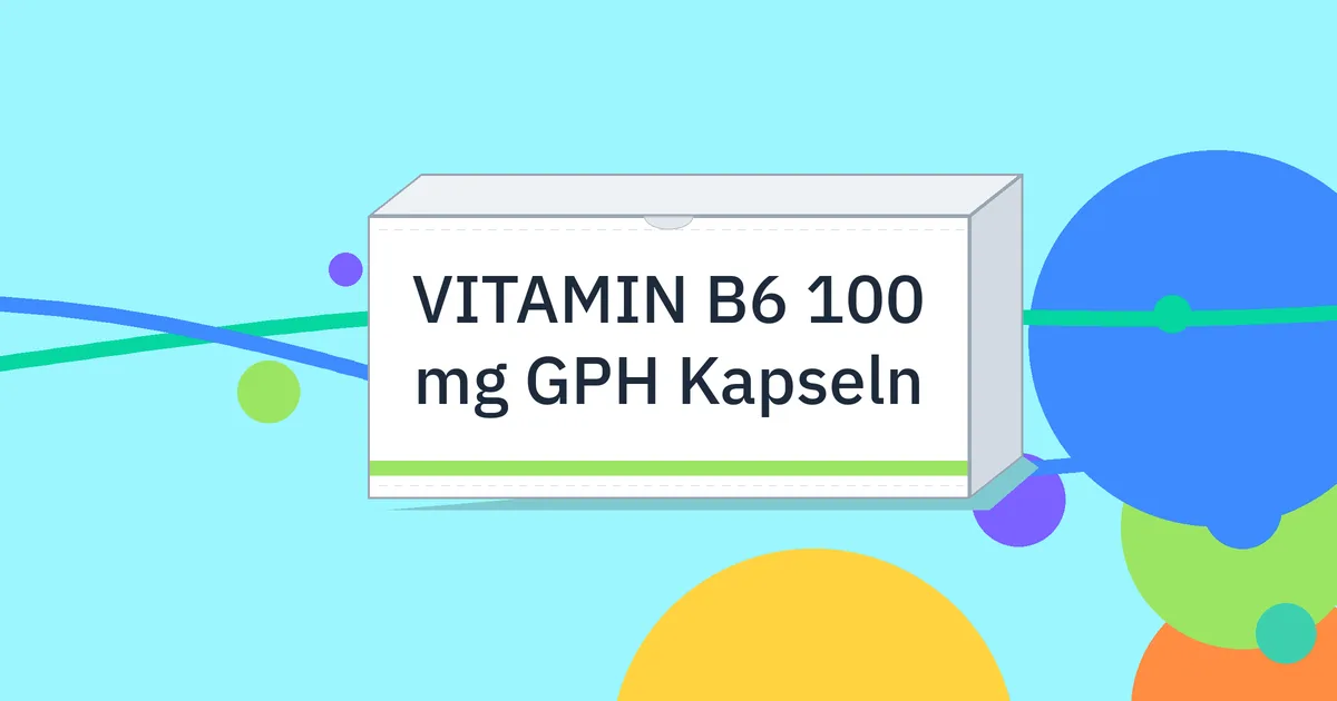 Symbolbild: Packung mit der Aufschrift VITAMIN B6 100 mg GPH Kapseln (PZN 14364898) – Verfügbarkeit und Bezug in Apotheken in Frankfurt am Main