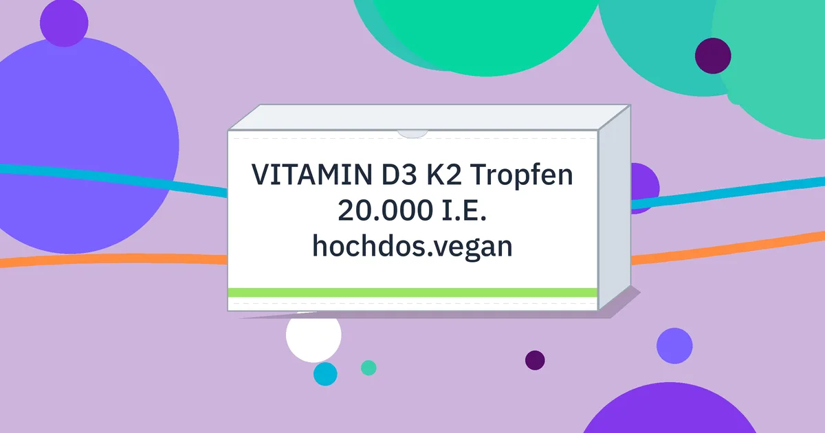 Symbolbild: Packung mit der Aufschrift VITAMIN D3 K2 Tropfen 20.000 I.E. hochdos.vegan (PZN 20848554) – Verfügbarkeit und Bezug in Apotheken in Frankfurt am Main