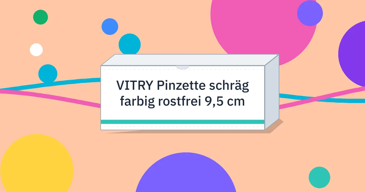 Symbolbild: Packung mit der Aufschrift VITRY Pinzette schräg farbig rostfrei 9,5 cm (PZN 09768375) – Verfügbarkeit und Bezug in Apotheken in Frankfurt am Main