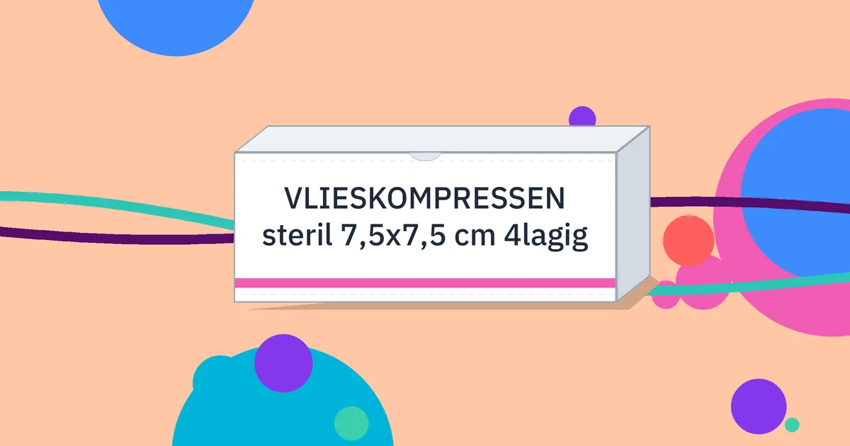 Symbolbild: Packung mit der Aufschrift VLIESKOMPRESSEN steril 7,5x7,5 cm 4lagig (PZN 17549546) – Verfügbarkeit und Bezug in Apotheken in Frankfurt am Main