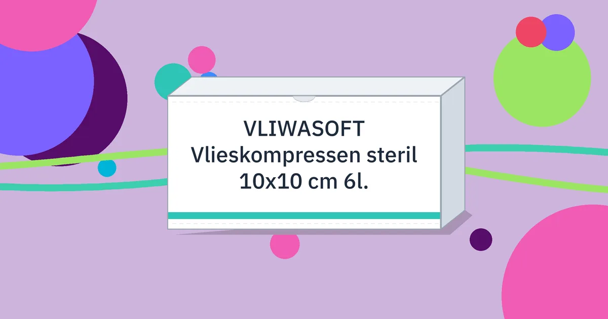 Symbolbild: Packung mit der Aufschrift VLIWASOFT Vlieskompressen steril 10x10 cm 6l. (PZN 17834123) – Verfügbarkeit und Bezug in Apotheken in Frankfurt am Main