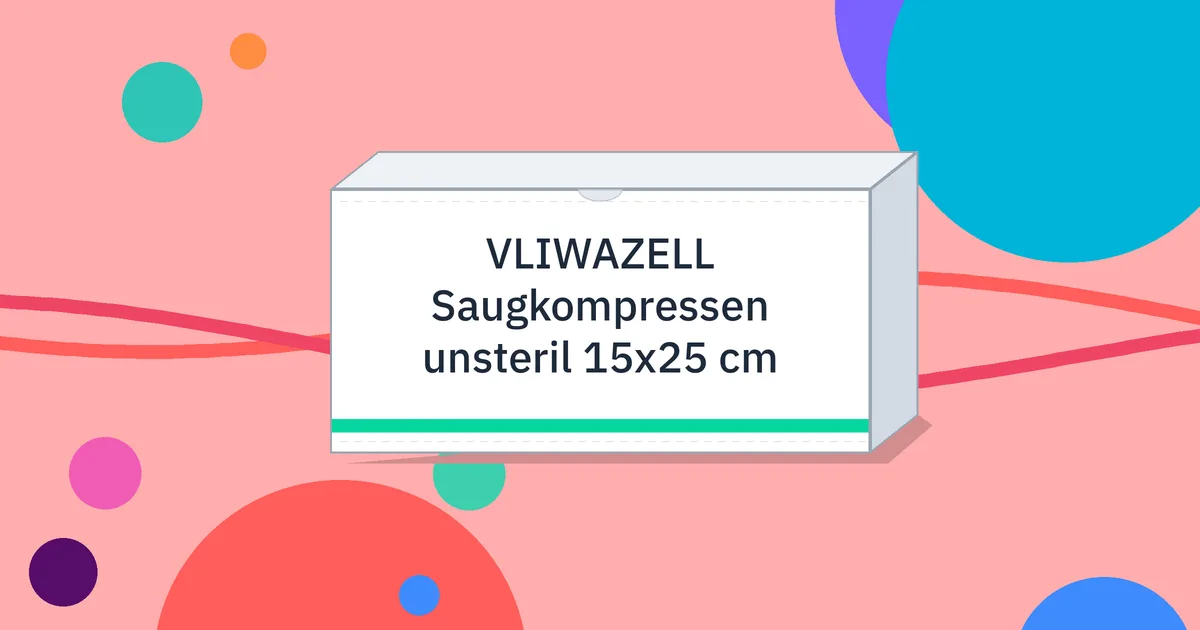 Symbolbild: Packung mit der Aufschrift VLIWAZELL Saugkompressen unsteril 15x25 cm (PZN 14444404) – Verfügbarkeit und Bezug in Apotheken in Frankfurt am Main