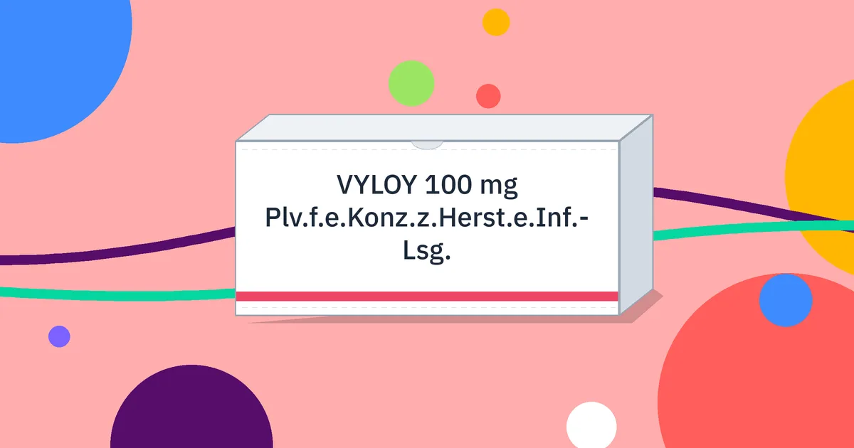 Symbolbild: Packung mit der Aufschrift VYLOY 100 mg Plv.f.e.Konz.z.Herst.e.Inf.-Lsg. (PZN 19294205) – Verfügbarkeit und Bezug in Apotheken in Frankfurt am Main
