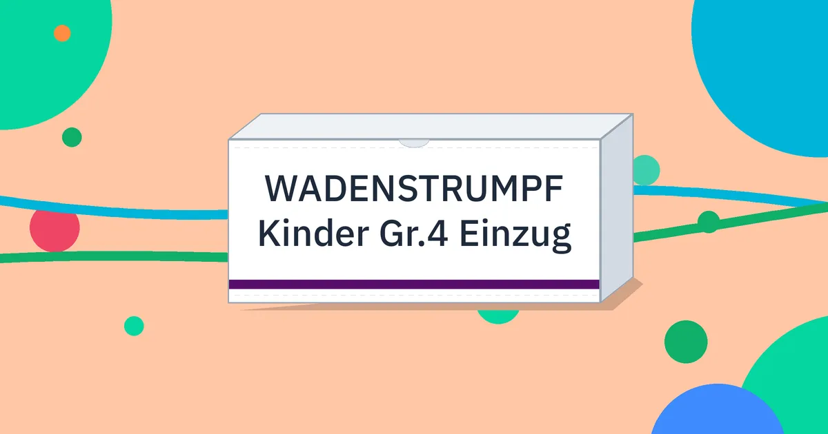 Symbolbild: Packung mit der Aufschrift WADENSTRUMPF Kinder Gr.4 Einzug (PZN 01738512) – Verfügbarkeit und Bezug in Apotheken in Frankfurt am Main