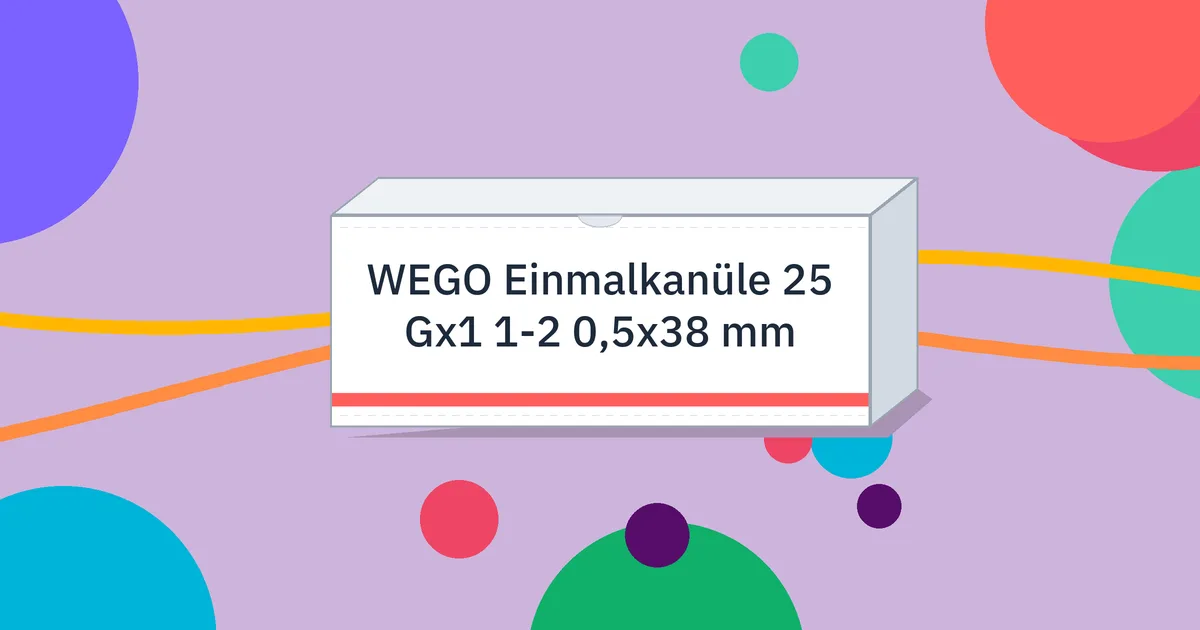 Symbolbild: Packung mit der Aufschrift WEGO Einmalkanüle 25 Gx1 1-2 0,5x38 mm (PZN 18859711) – Verfügbarkeit und Bezug in Apotheken in Frankfurt am Main