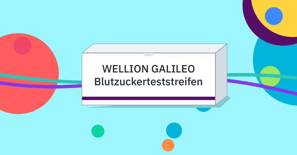 Symbolbild: Packung mit der Aufschrift WELLION GALILEO Blutzuckerteststreifen (PZN 12470159) – Verfügbarkeit und Bezug in Apotheken in Frankfurt am Main