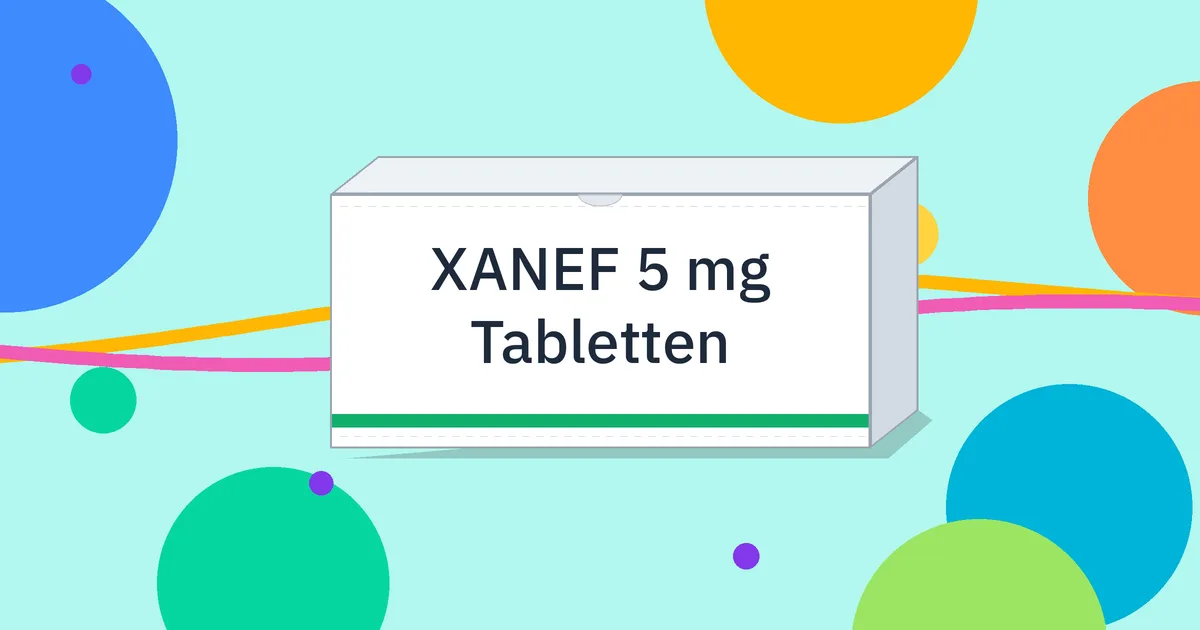 Symbolbild: Packung mit der Aufschrift XANEF 5 mg Tabletten (PZN 11287080) – Verfügbarkeit und Bezug in Apotheken in Frankfurt am Main
