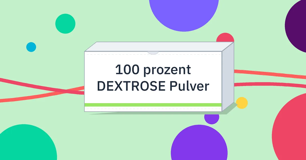 Symbolbild: Packung mit der Aufschrift 100 prozent DEXTROSE Pulver (PZN 09536848) – Verfügbarkeit und Bezug in Apotheken in Frankfurt am Main