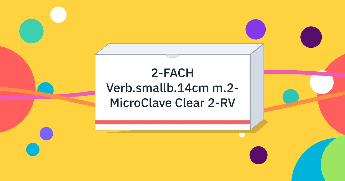 Symbolbild: Packung mit der Aufschrift 2-FACH Verb.smallb.14cm m.2-MicroClave Clear 2-RV (PZN 19515209) – Verfügbarkeit und Bezug in Apotheken in Frankfurt am Main