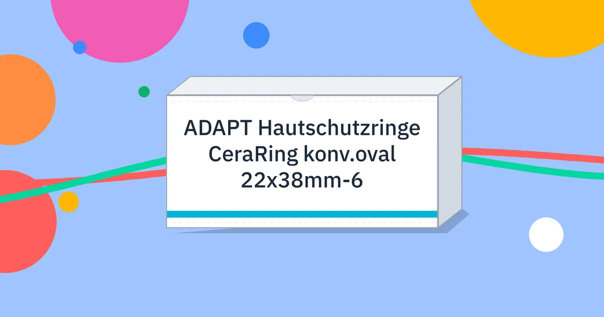 Symbolbild: Packung mit der Aufschrift ADAPT Hautschutzringe CeraRing konv.oval 22x38mm-6 (PZN 18182421) – Verfügbarkeit und Bezug in Apotheken in Frankfurt am Main