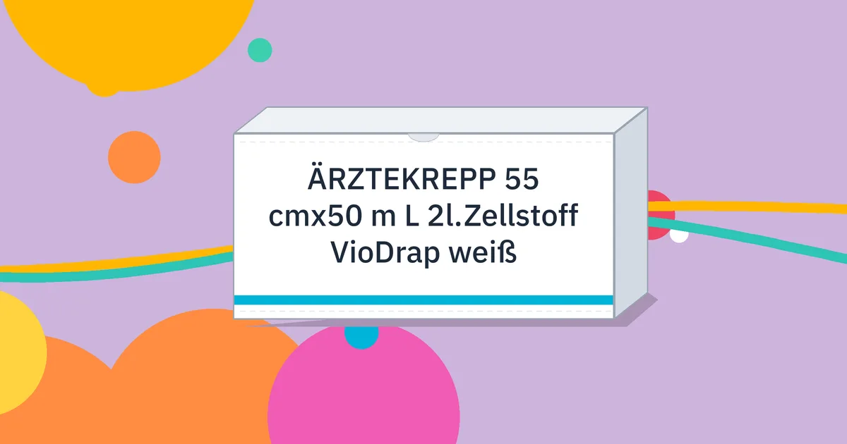 Symbolbild: Packung mit der Aufschrift ÄRZTEKREPP 55 cmx50 m L 2l.Zellstoff VioDrap weiß (PZN 16667746) – Verfügbarkeit und Bezug in Apotheken in Frankfurt am Main