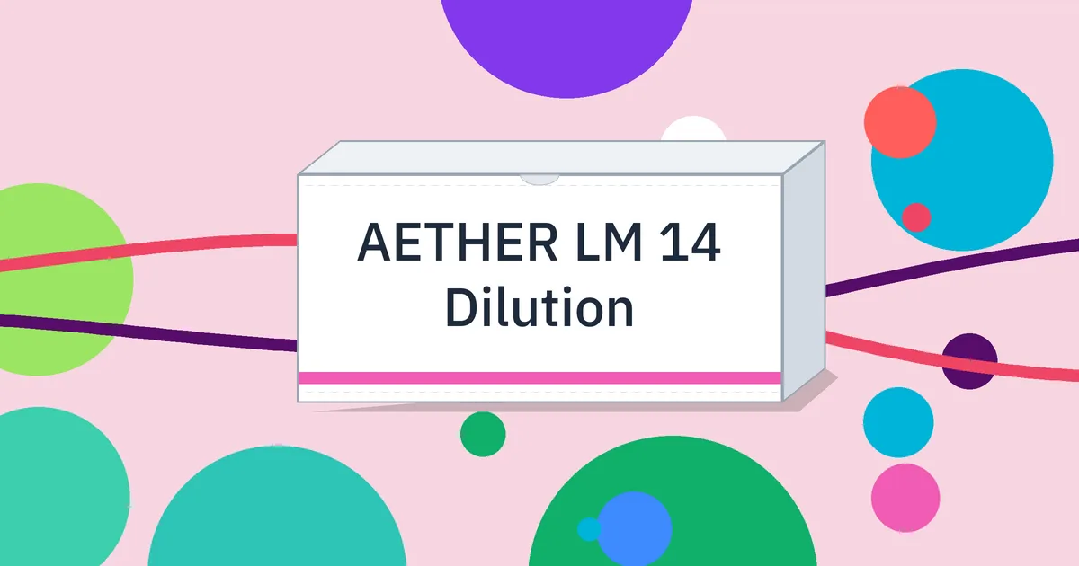 Symbolbild: Packung mit der Aufschrift AETHER LM 14 Dilution (PZN 13300169) – Verfügbarkeit und Bezug in Apotheken in Frankfurt am Main