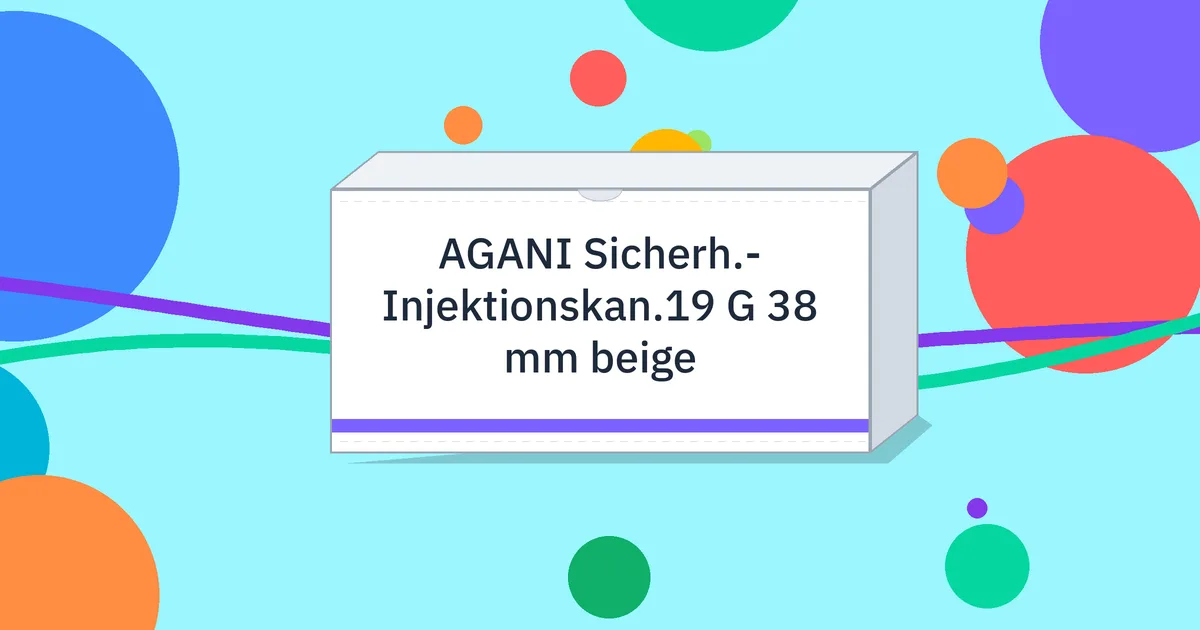 Symbolbild: Packung mit der Aufschrift AGANI Sicherh.-Injektionskan.19 G 38 mm beige (PZN 17630372) – Verfügbarkeit und Bezug in Apotheken in Frankfurt am Main