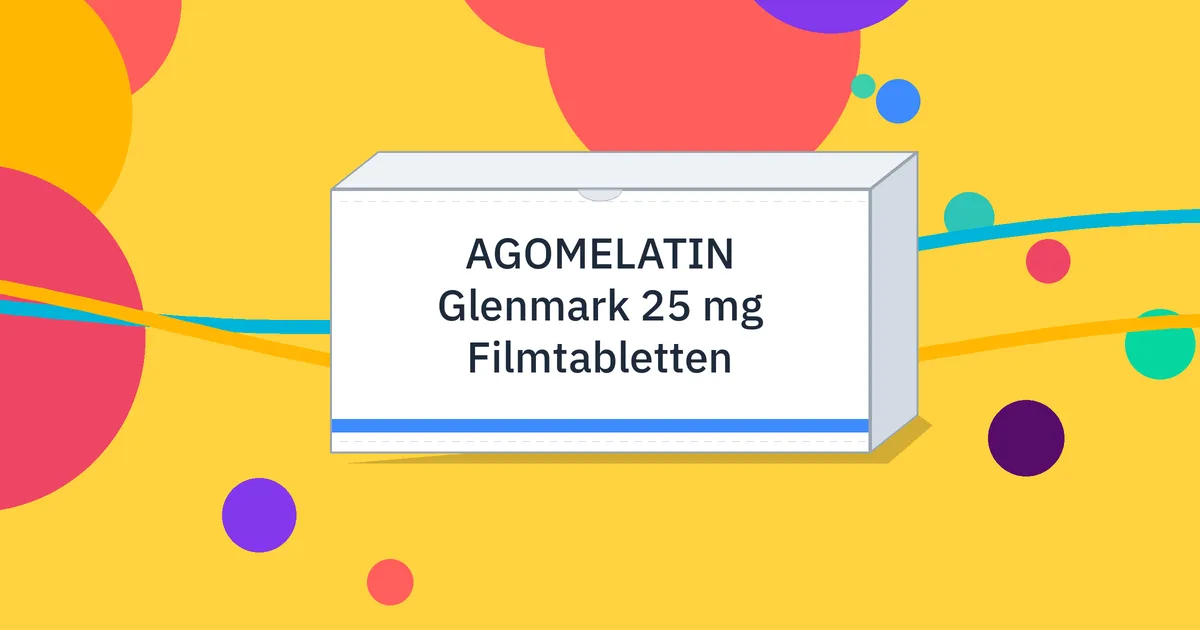 Symbolbild: Packung mit der Aufschrift AGOMELATIN Glenmark 25 mg Filmtabletten (PZN 13912553) – Verfügbarkeit und Bezug in Apotheken in Frankfurt am Main
