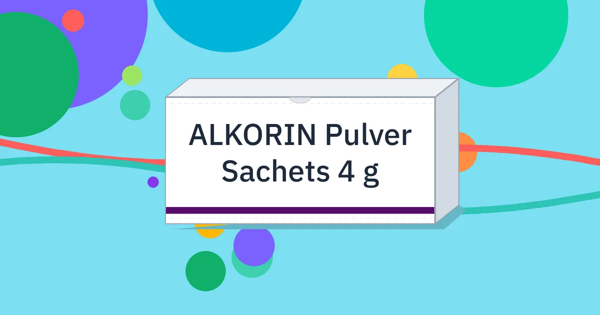 Symbolbild: Packung mit der Aufschrift ALKORIN Pulver Sachets 4 g (PZN 15328143) – Verfügbarkeit und Bezug in Apotheken in Frankfurt am Main