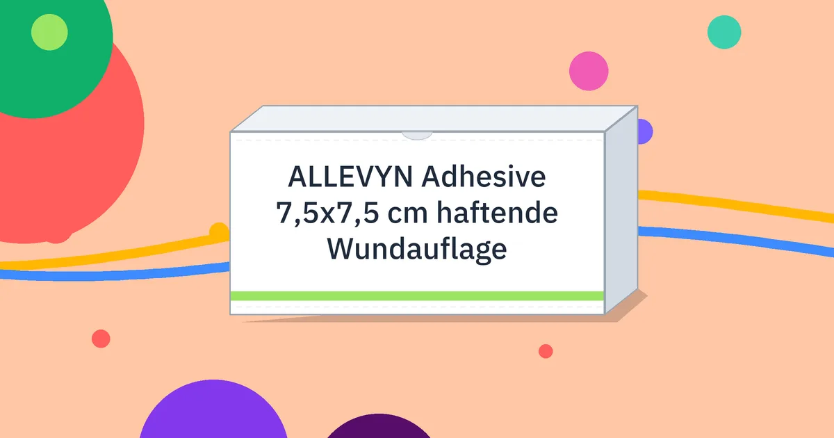 Symbolbild: Packung mit der Aufschrift ALLEVYN Adhesive 7,5x7,5 cm haftende Wundauflage (PZN 12544260) – Verfügbarkeit und Bezug in Apotheken in Frankfurt am Main