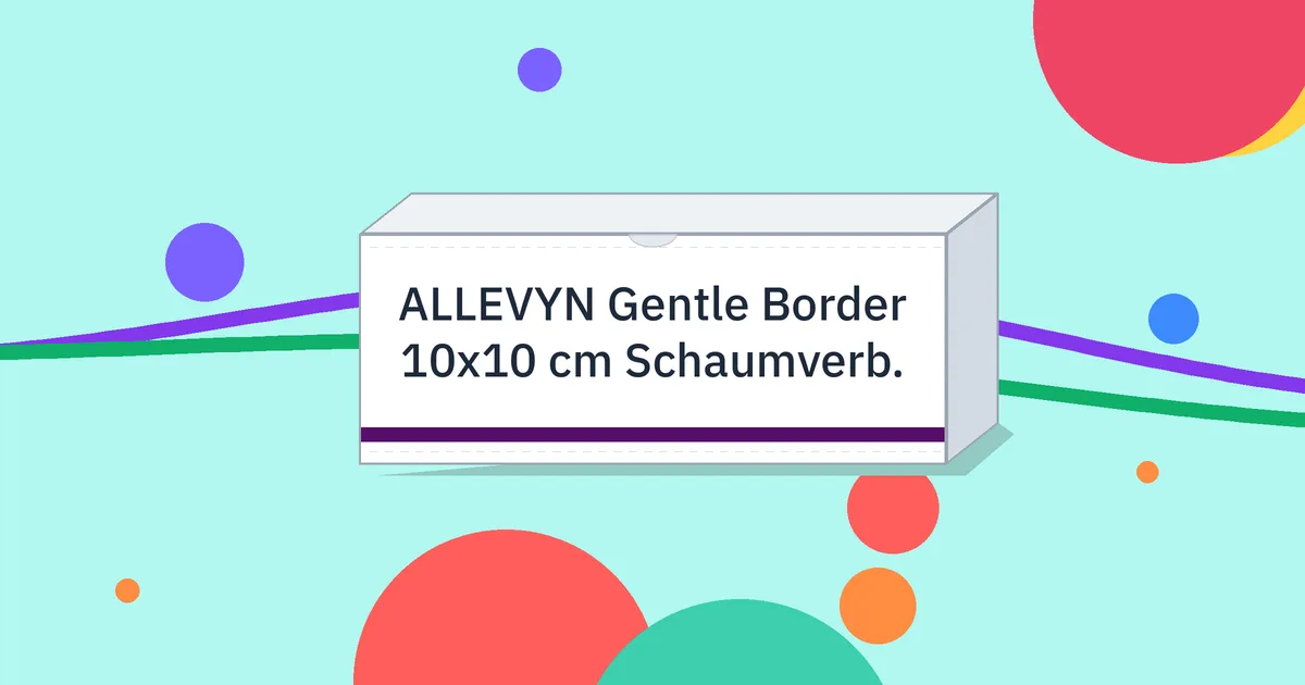 Symbolbild: Packung mit der Aufschrift ALLEVYN Gentle Border 10x10 cm Schaumverb. (PZN 19378994) – Verfügbarkeit und Bezug in Apotheken in Frankfurt am Main