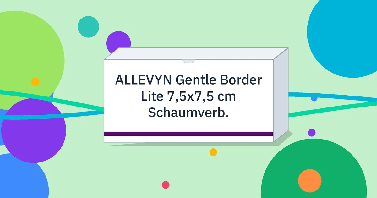 Symbolbild: Packung mit der Aufschrift ALLEVYN Gentle Border Lite 7,5x7,5 cm Schaumverb. (PZN 13984819) – Verfügbarkeit und Bezug in Apotheken in Frankfurt am Main