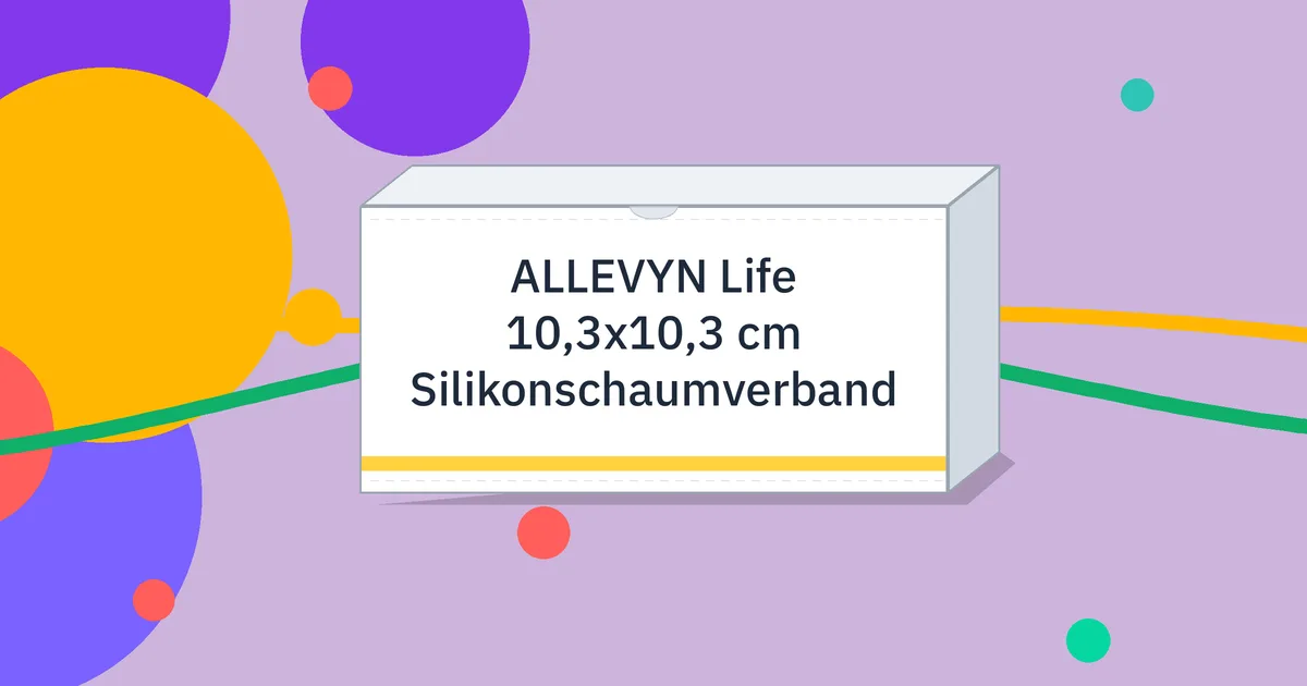 Symbolbild: Packung mit der Aufschrift ALLEVYN Life 10,3x10,3 cm Silikonschaumverband (PZN 17830964) – Verfügbarkeit und Bezug in Apotheken in Frankfurt am Main