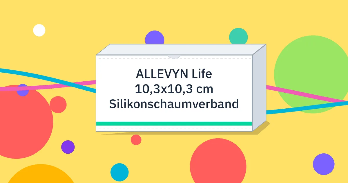 Symbolbild: Packung mit der Aufschrift ALLEVYN Life 10,3x10,3 cm Silikonschaumverband (PZN 19899859) – Verfügbarkeit und Bezug in Apotheken in Frankfurt am Main