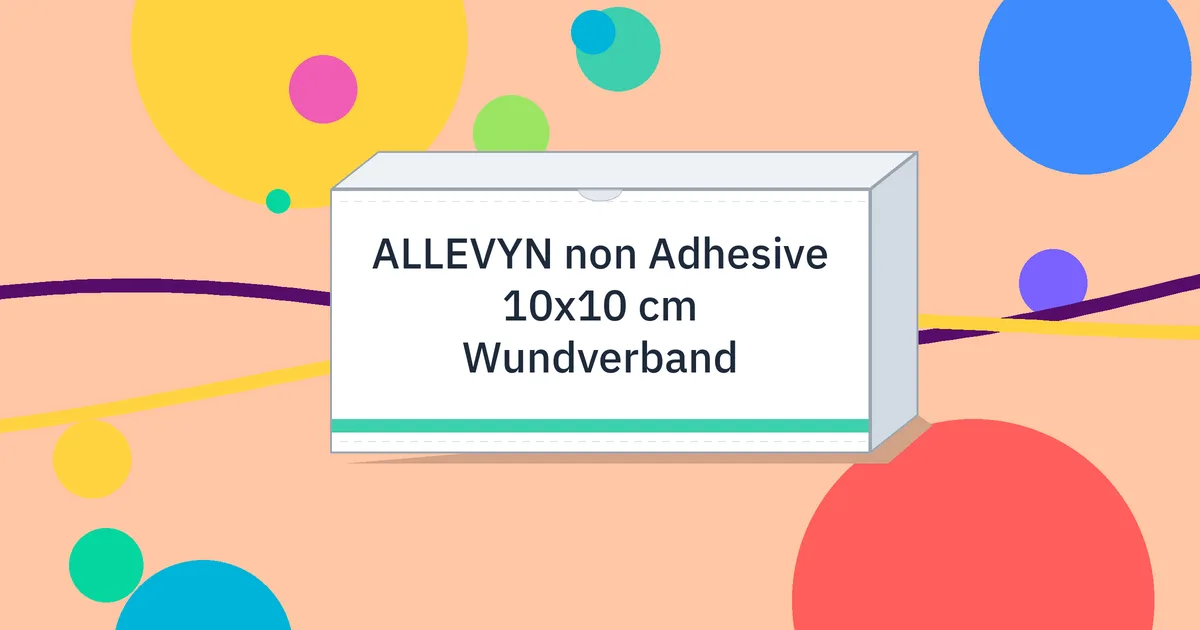 Symbolbild: Packung mit der Aufschrift ALLEVYN non Adhesive 10x10 cm Wundverband (PZN 20289190) – Verfügbarkeit und Bezug in Apotheken in Frankfurt am Main