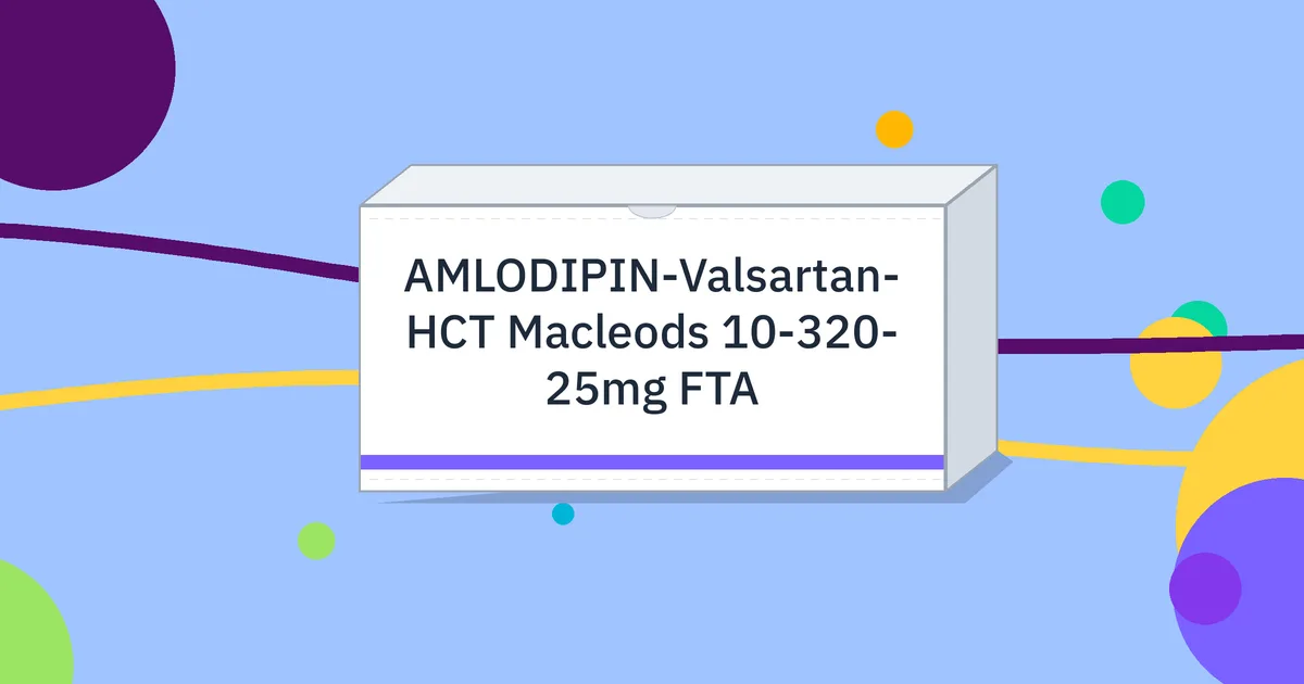 Symbolbild: Packung mit der Aufschrift AMLODIPIN-Valsartan-HCT Macleods 10-320-25mg FTA (PZN 20410177) – Verfügbarkeit und Bezug in Apotheken in Frankfurt am Main