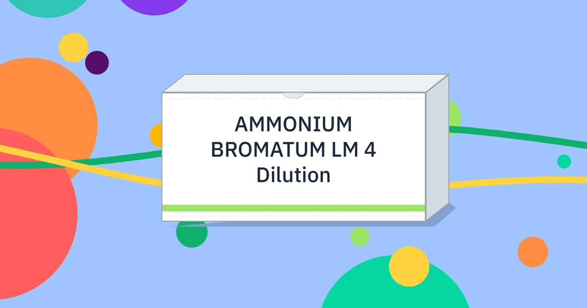 Symbolbild: Packung mit der Aufschrift AMMONIUM BROMATUM LM 4 Dilution (PZN 13320309) – Verfügbarkeit und Bezug in Apotheken in Frankfurt am Main
