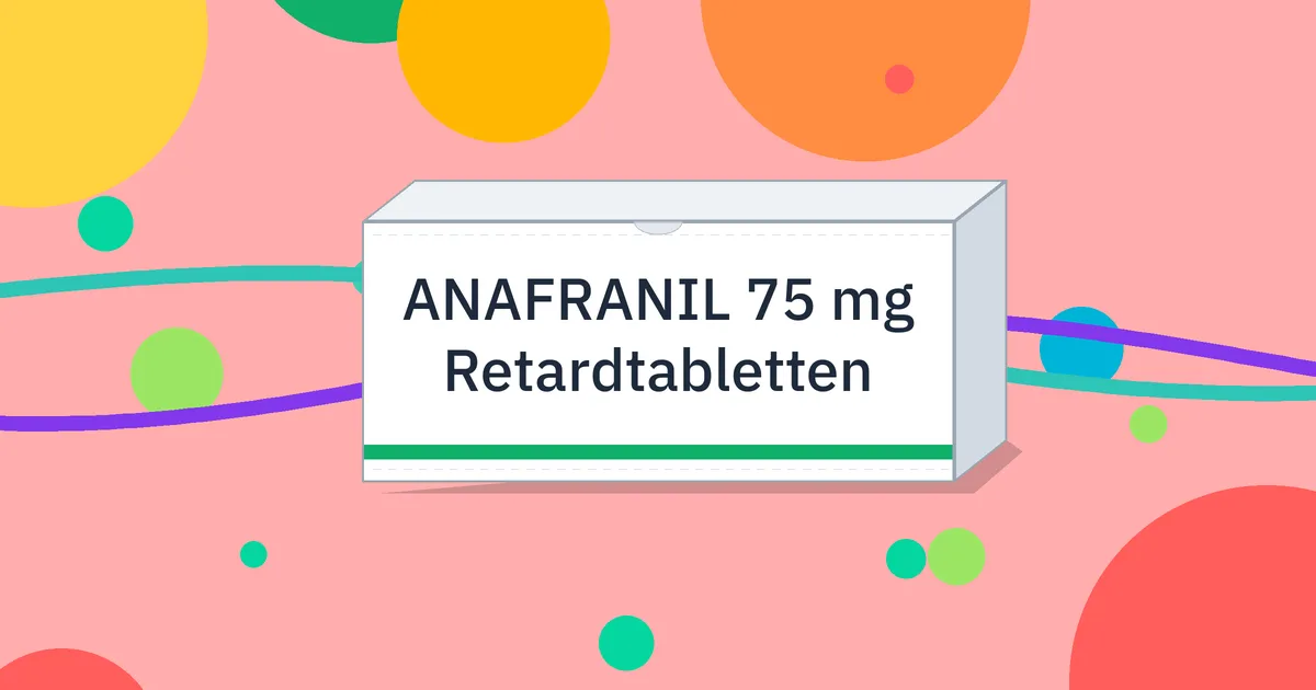 Symbolbild: Packung mit der Aufschrift ANAFRANIL 75 mg Retardtabletten (PZN 07356987) – Verfügbarkeit und Bezug in Apotheken in Frankfurt am Main