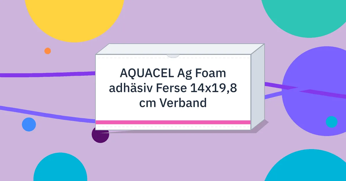 Symbolbild: Packung mit der Aufschrift AQUACEL Ag Foam adhäsiv Ferse 14x19,8 cm Verband (PZN 12642028) – Verfügbarkeit und Bezug in Apotheken in Frankfurt am Main