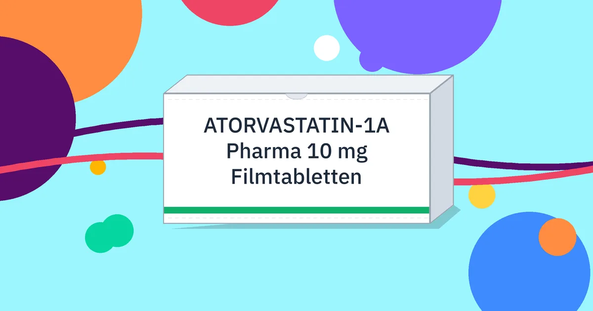 Symbolbild: Packung mit der Aufschrift ATORVASTATIN-1A Pharma 10 mg Filmtabletten (PZN 07752855) – Verfügbarkeit und Bezug in Apotheken in Frankfurt am Main
