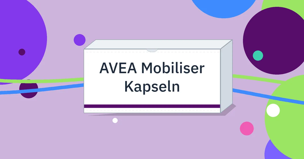 Symbolbild: Packung mit der Aufschrift AVEA Mobiliser Kapseln (PZN 19815963) – Verfügbarkeit und Bezug in Apotheken in Frankfurt am Main