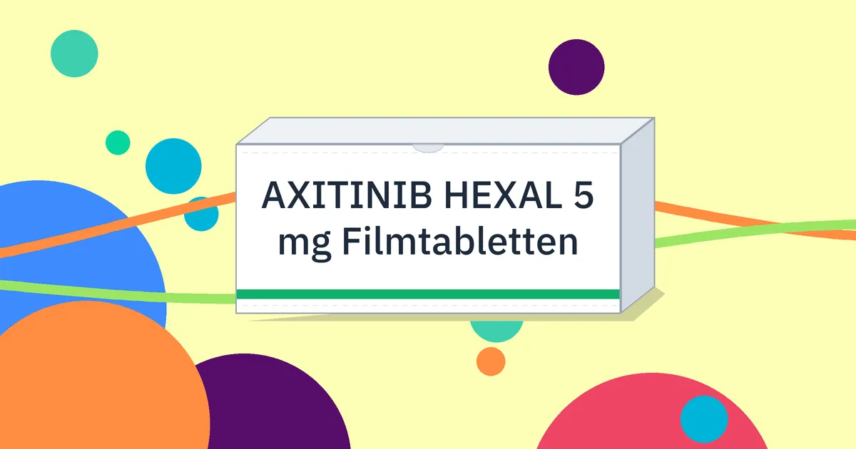 Symbolbild: Packung mit der Aufschrift AXITINIB HEXAL 5 mg Filmtabletten (PZN 19371147) – Verfügbarkeit und Bezug in Apotheken in Frankfurt am Main